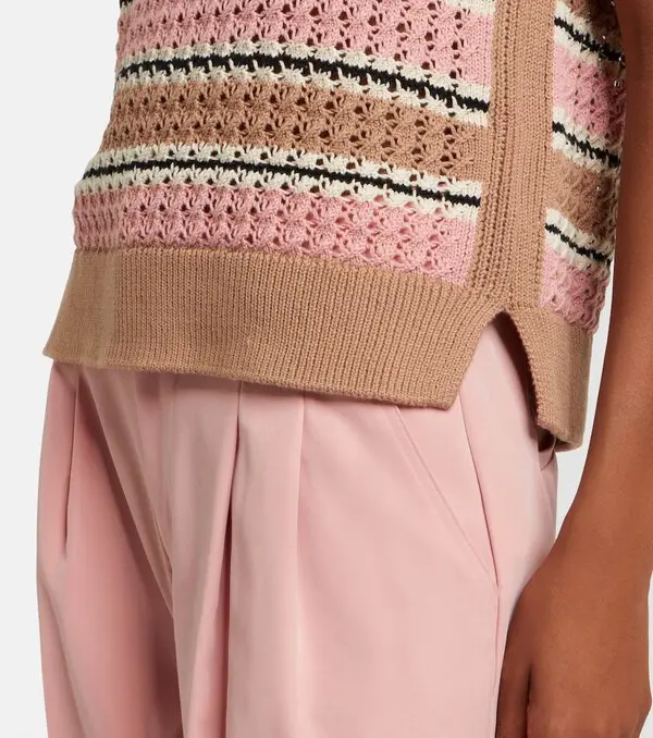 Varley Deeley Striped Cotton Pointelle Top - Beige
