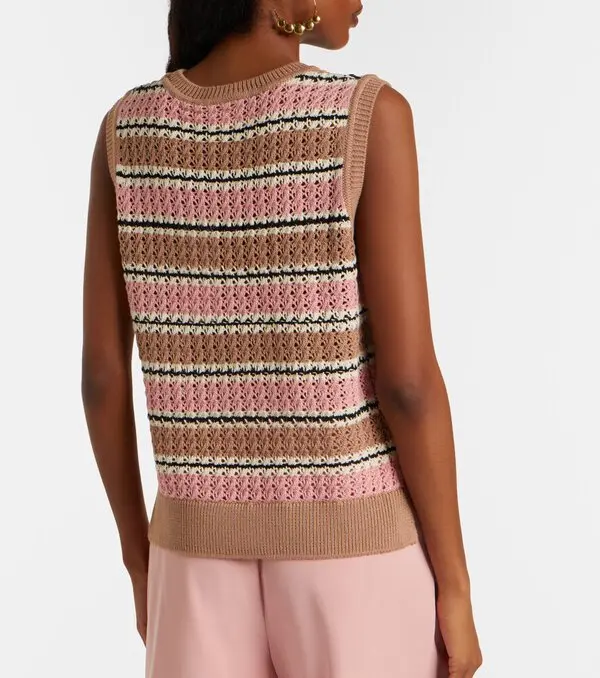 Varley Deeley Striped Cotton Pointelle Top - Beige