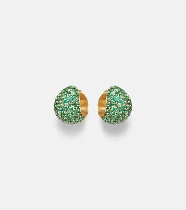 OCTAVIA ELIZABETH Icon Poppy Emerald And 18kt Hoop Earrings - Gold
