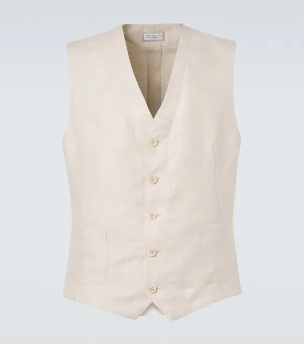 Brunello Cucinelli Herringbone Linen Vest