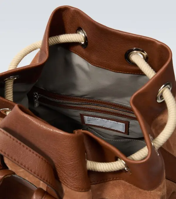 Brunello Cucinelli Leather-trimmed Suede Backpack