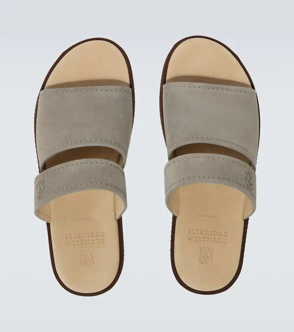 Brunello Cucinelli Logo Suede Sandals - Grey