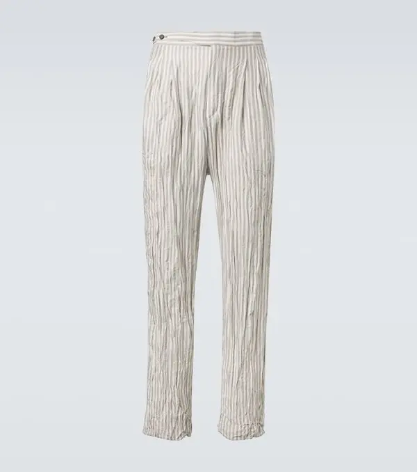 Zegna Striped Silk Straight Pants - Grey