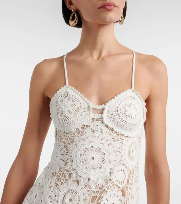 self portrait white crochet dress self-portrait - Pleated Crochet Floral Maxi Dress