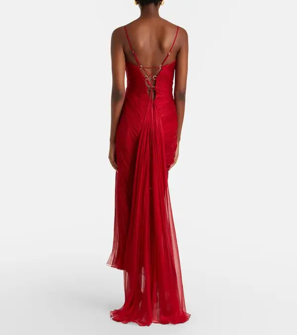 MARIA LUCIA HOHAN Rio Draped Silk Muslin Gown - Red