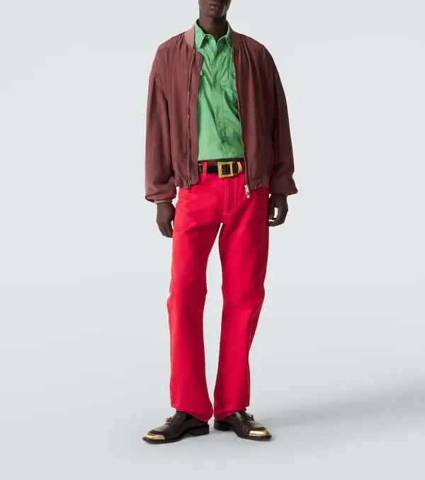 Versace Oversized Silk Poplin Blouson Jacket - Burgundy
