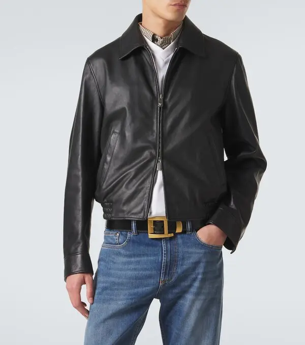 Versace Leather Blouson Jacket - Black