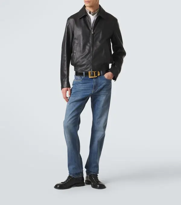 Versace Leather Blouson Jacket - Black