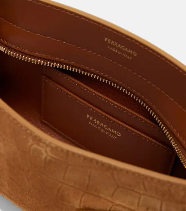 FERRAGAMO Hug Mini Croc-effect Suede Clutch
