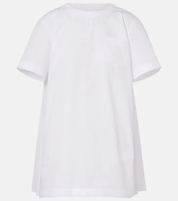 Sacai Poplin Mini Dress With Pleated Back Detail - White