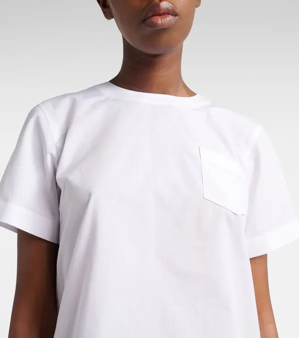 Sacai Poplin Mini Dress With Pleated Back Detail - White