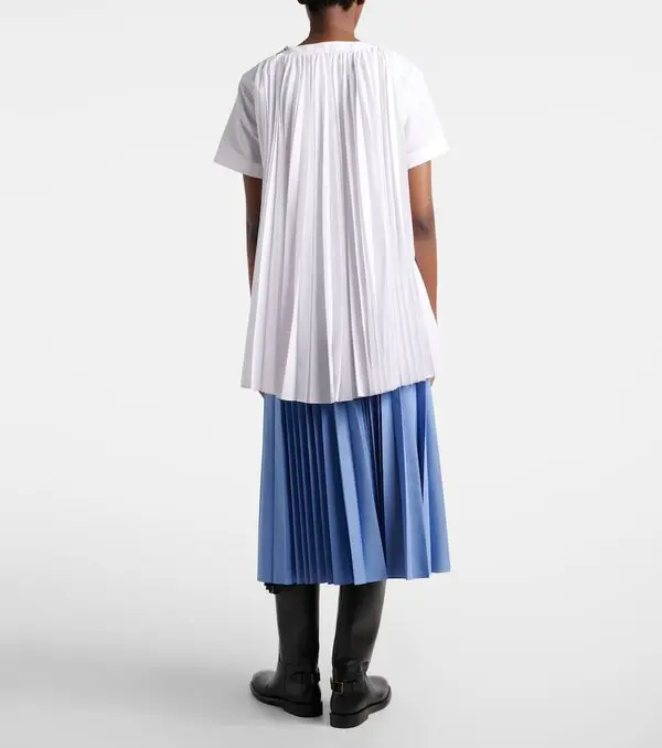 Sacai Poplin Mini Dress With Pleated Back Detail - White