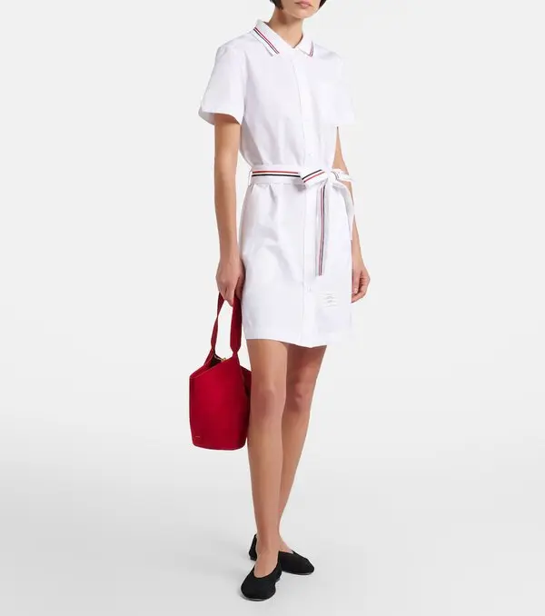 Thom Browne Belted Cotton Poplin Shirt Dress