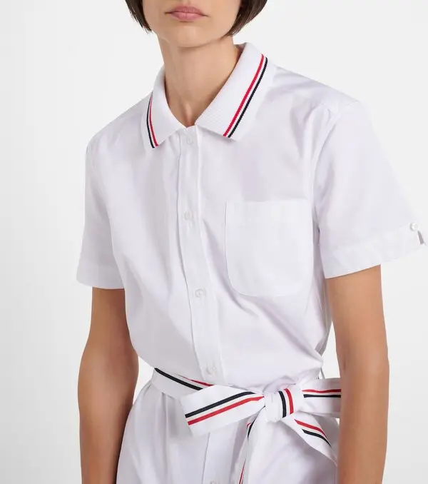Thom Browne Belted Cotton Poplin Shirt Dress