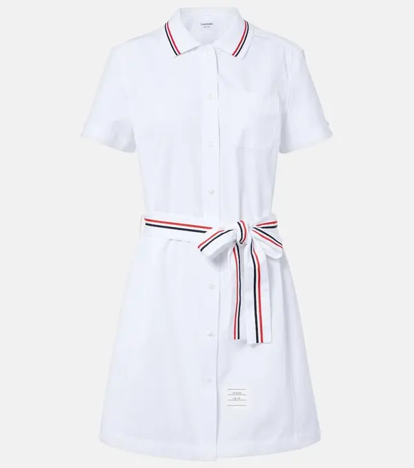 Thom Browne Belted Cotton Poplin Shirt Dress - White