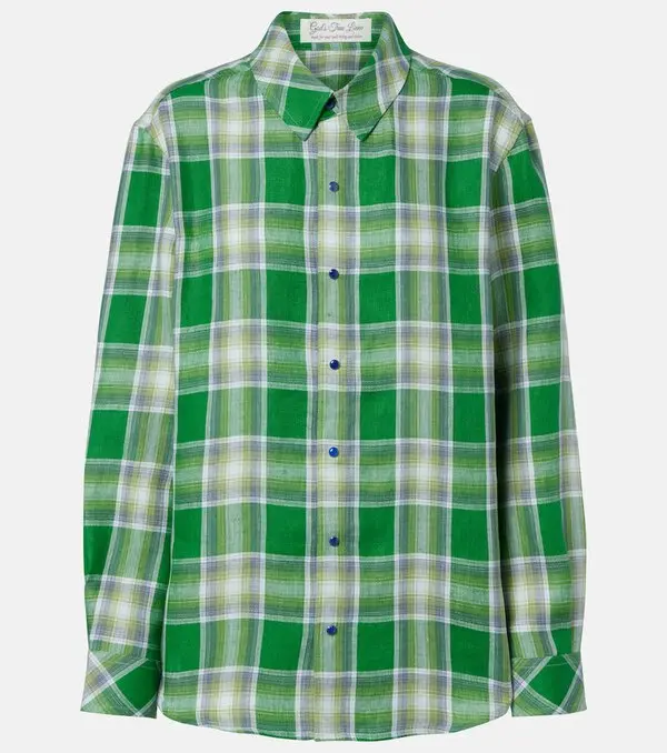 GOD'S TRUE CASHMERE Harbor Linen Shirt With Lapis Lazuli - Green