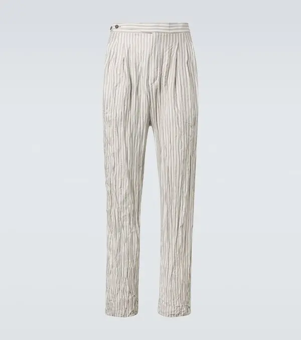 Zegna Striped Silk Straight Pants