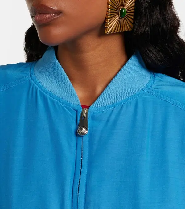 Versace Oversized Silk Poplin Blouson Jacket - Blue