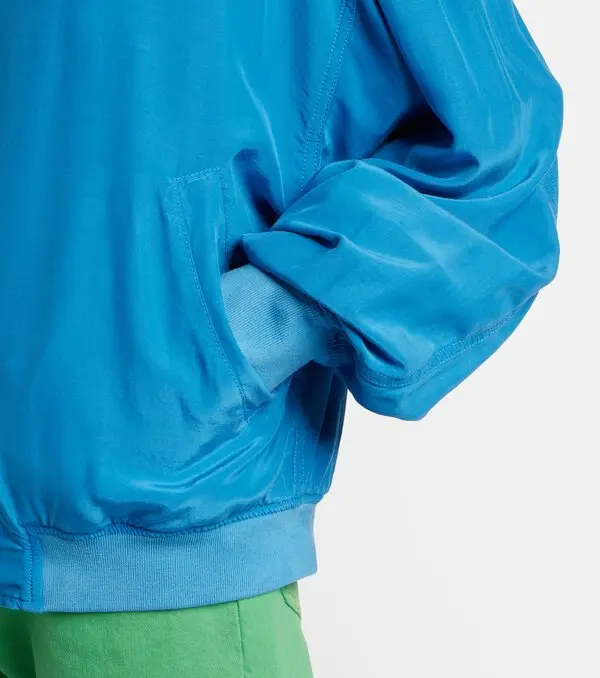 Versace Oversized Silk Poplin Blouson Jacket - Blue