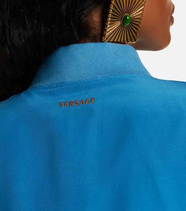 Versace Oversized Silk Poplin Blouson Jacket - Blue