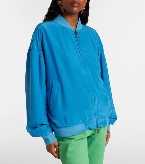 Versace Oversized Silk Poplin Blouson Jacket - Blue