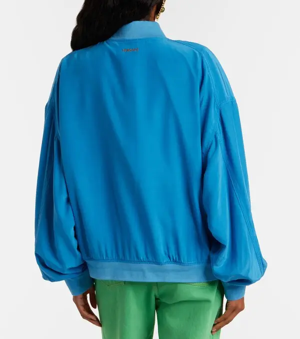 Versace Oversized Silk Poplin Blouson Jacket - Blue
