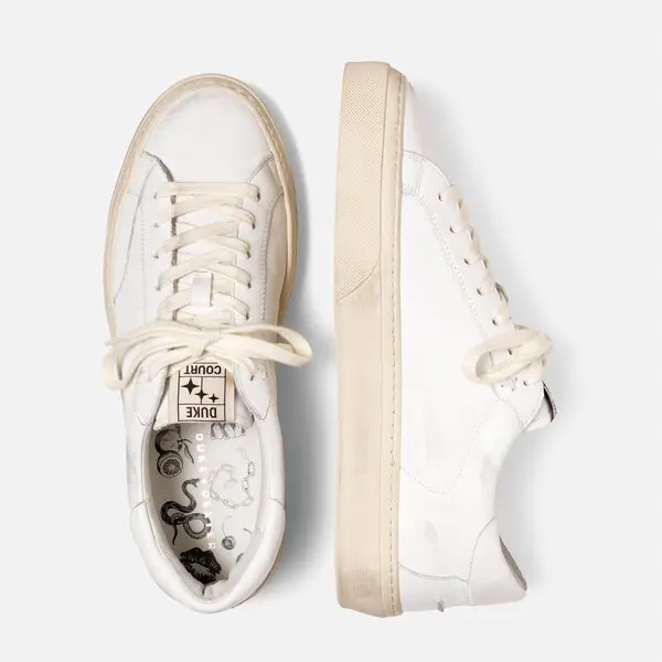 DUKE + DEXTER Plus Court Distressed Sneakers - White Distressed