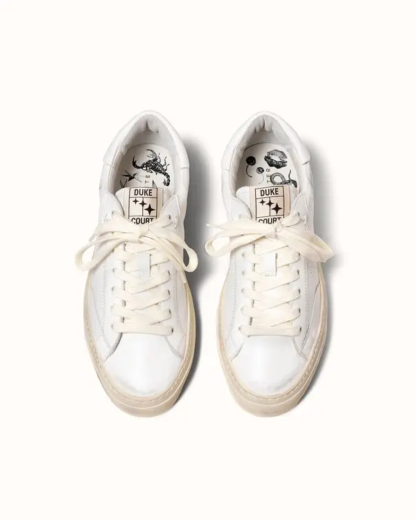 DUKE + DEXTER Plus Court Distressed Sneakers - White Distressed