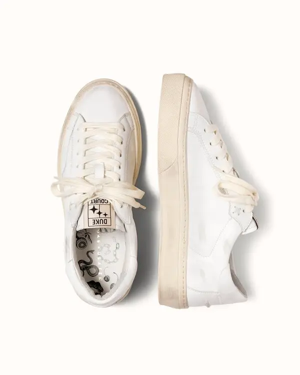 DUKE + DEXTER Plus Court Distressed Sneakers - White Distressed