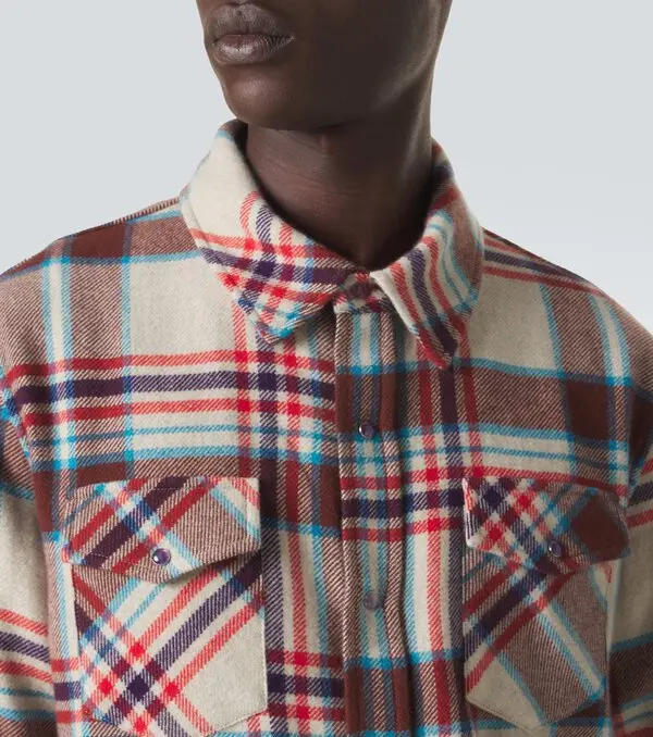 GOD'S TRUE CASHMERE Plaid Cashmere Shirt With Amethyst - Brown