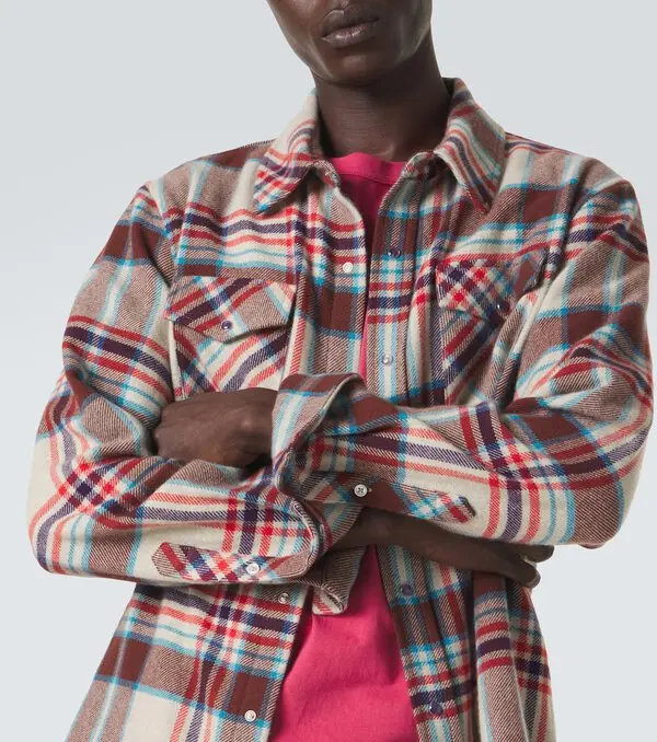 GOD'S TRUE CASHMERE Plaid Cashmere Shirt With Amethyst - Brown
