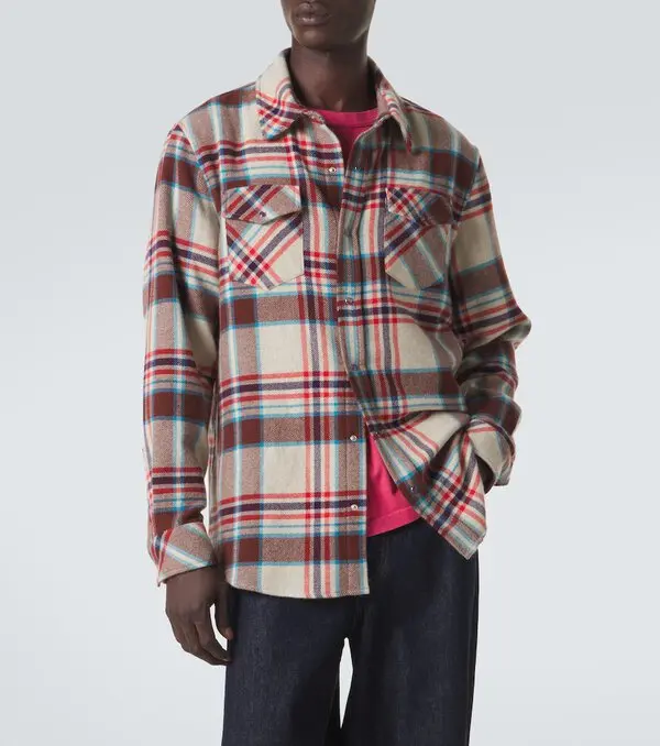 GOD'S TRUE CASHMERE Plaid Cashmere Shirt With Amethyst - Brown