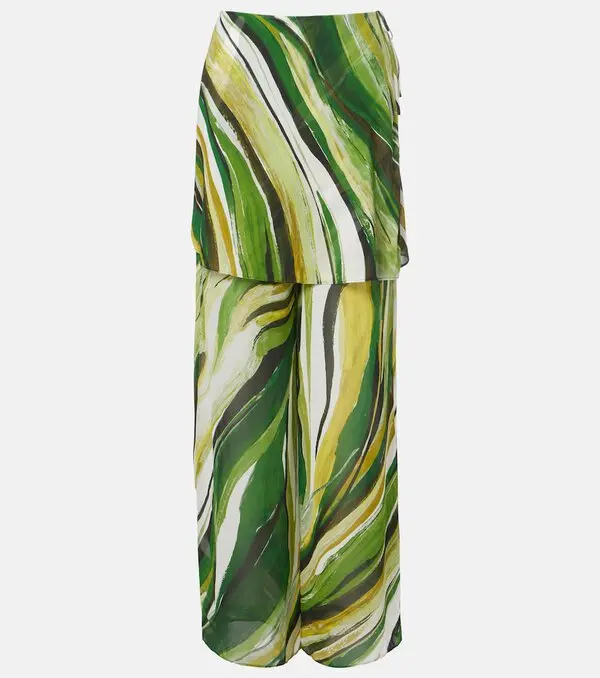 Christopher Esber Printed Silk Wide-leg Pants - Green