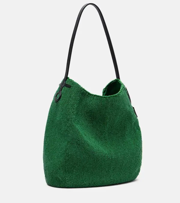 JW Anderson Bulb Small Beaded Leather-trimmed Shoulder Bag - Green