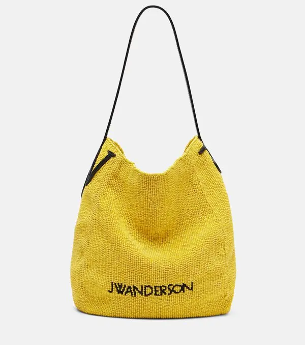 JW Anderson Bulb Small Beaded Leather-trimmed Shoulder Bag - Yellow