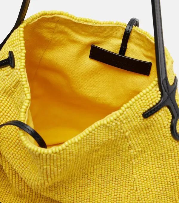 JW Anderson Bulb Small Beaded Leather-trimmed Shoulder Bag - Yellow