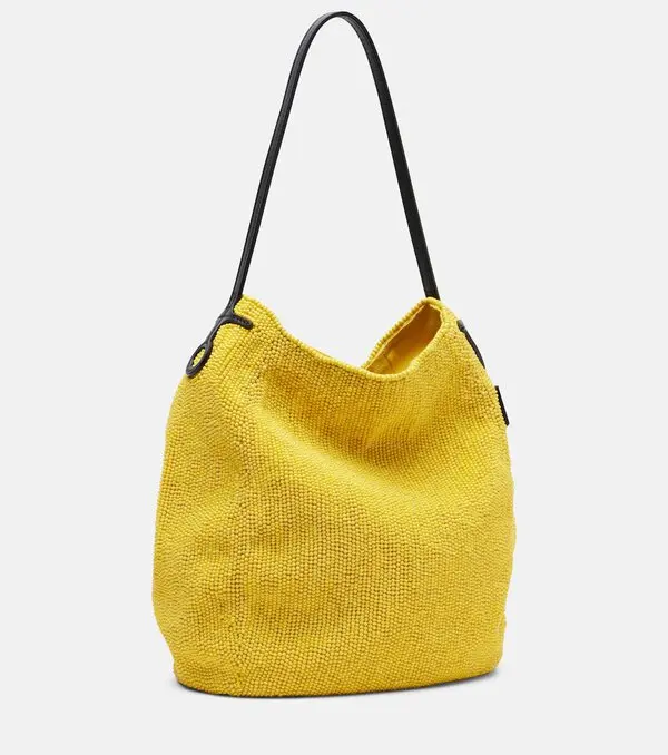 JW Anderson Bulb Small Beaded Leather-trimmed Shoulder Bag - Yellow