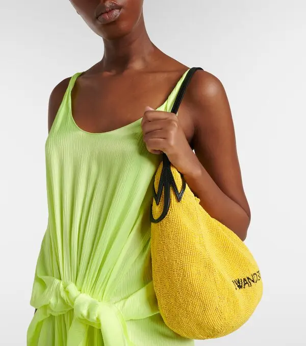 JW Anderson Bulb Small Beaded Leather-trimmed Shoulder Bag - Yellow