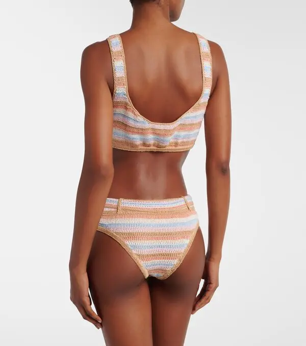 Anna Kosturova Crochet Striped Cotton Bikini Bottoms