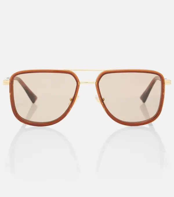 Bottega Veneta Metal Combi Aviator Sunglasses - Gold