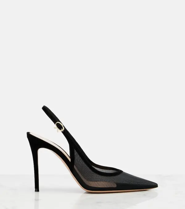 GIANVITO ROSSI Suede-trimmed Slingback Pumps