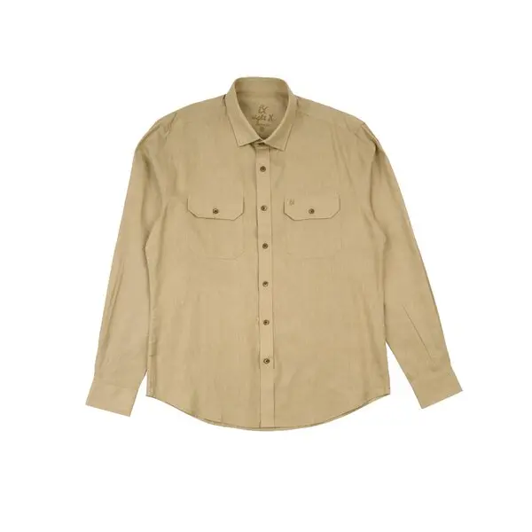 EIGHT X Essential Utility Linen Long Sleeve Button Down Shirt Olive