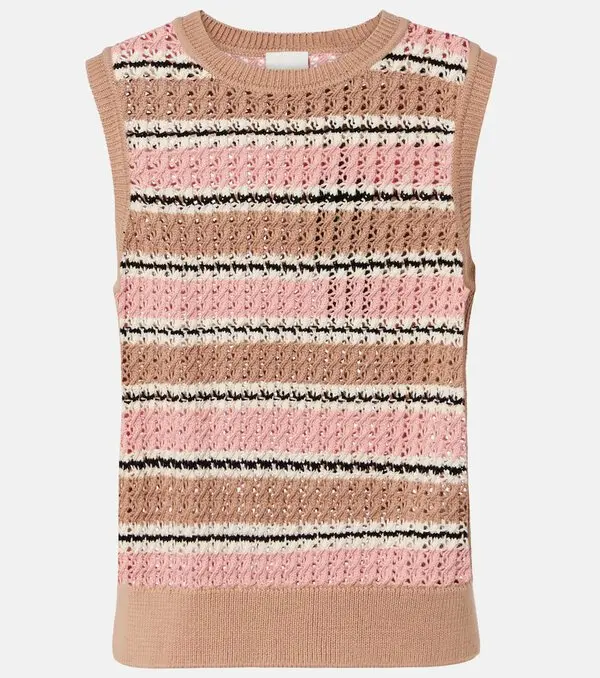 Varley Deeley Striped Cotton Pointelle Top - Beige