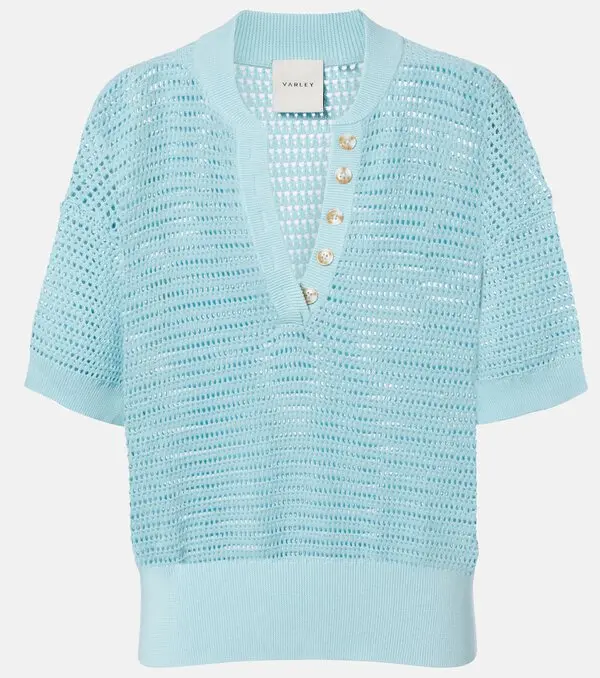 Varley Callie Open-knit Cotton Polo Sweater - Blue