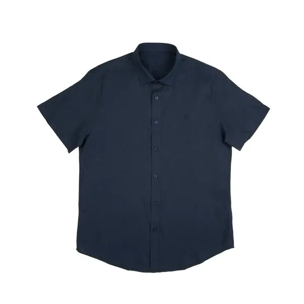 EIGHT X Essential Linen Button Short Sleeve Button Down Shirt Navy