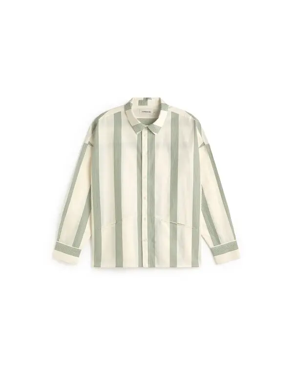 THINKING MU Jim Striped Poplin Shirt - Green