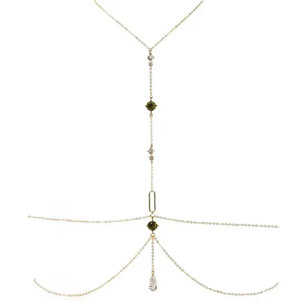 STUDIO BALOGE Gold-filled T-line Body Chain With Peridot Green Gemstones - Gold/green