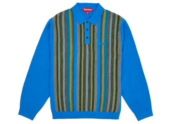 Supreme Striped Knit Polo Sweater - Blue
