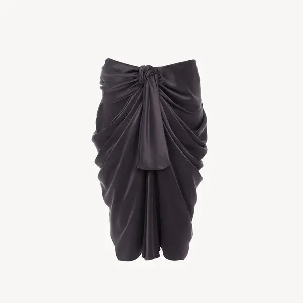 Chloé Knee-length Draped Wrap Skirt In Washed Silk Satin - Almost Black