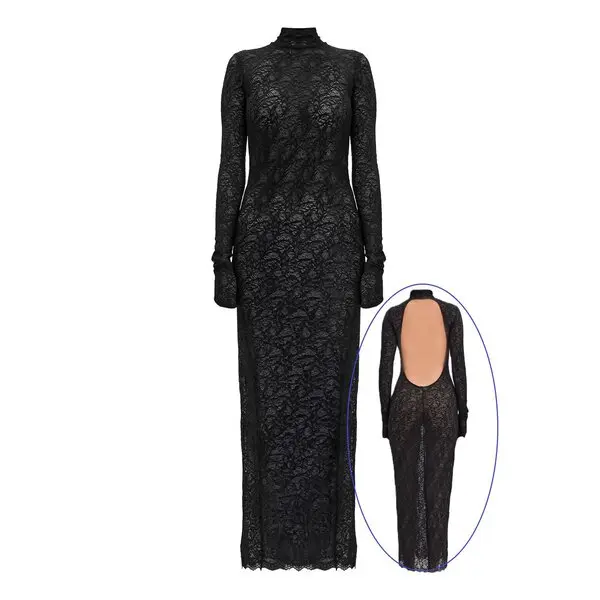 MONOSUIT Lace Turtleneck Open Back Maxi Dress - Black